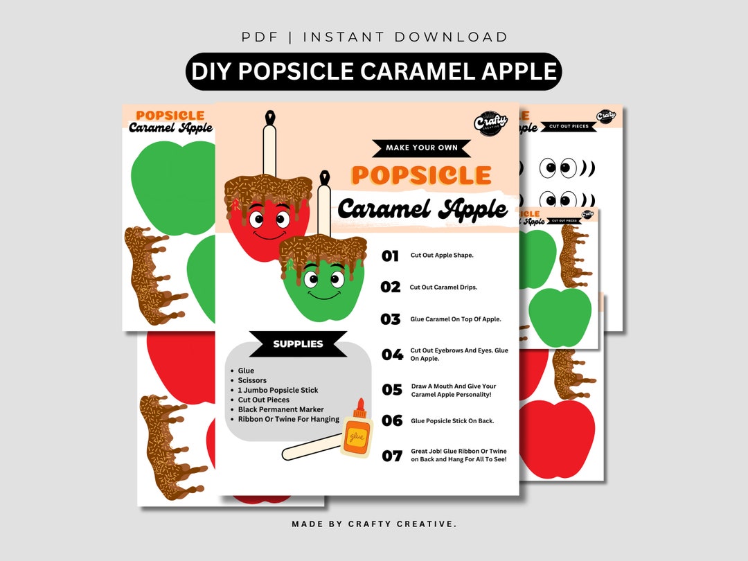Popsicle Caramel Apple Craft: Fall Kids Activity (PDF Download) - Etsy