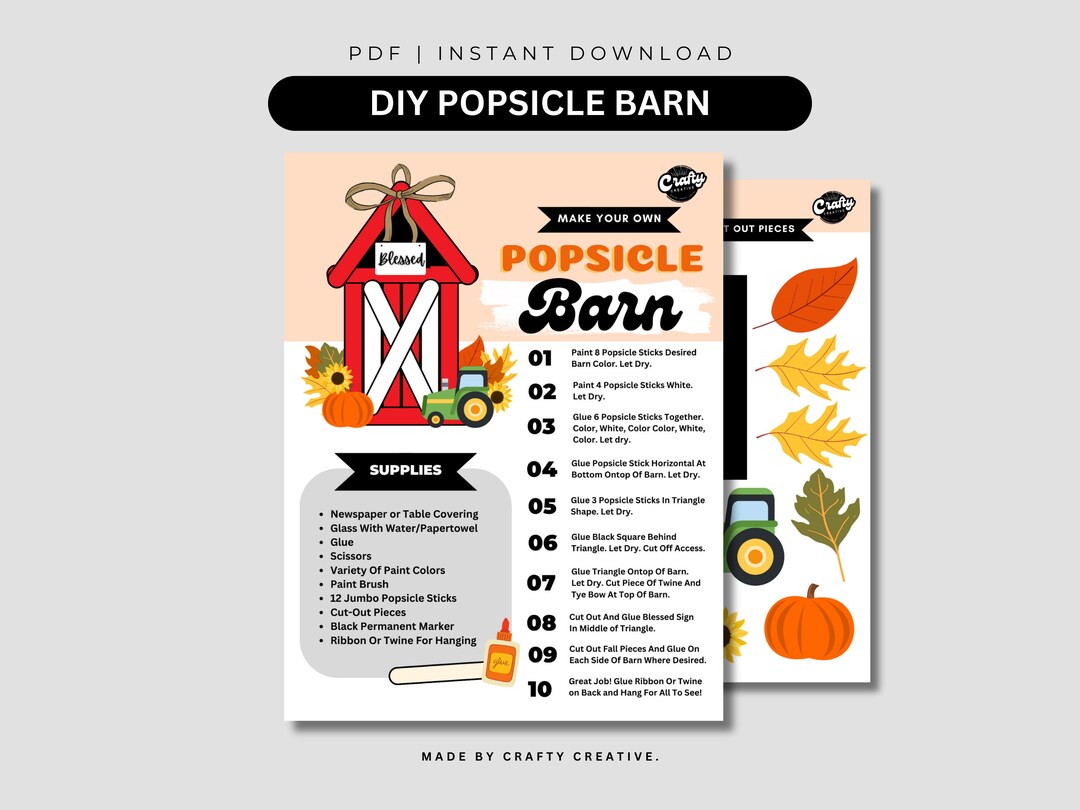 Popsicle Stick Barn Craft: Fall Kids Activity (PDF Download) - Etsy