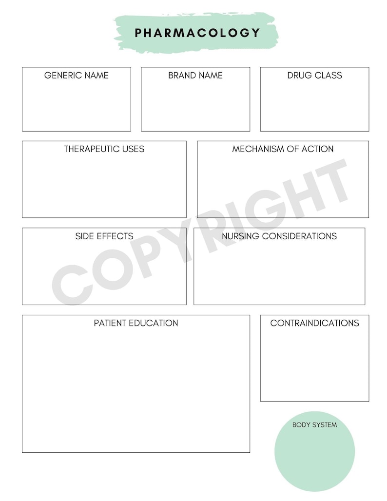Nursing Student Pharmacology Notes Fillable Pharmacology Medication ...