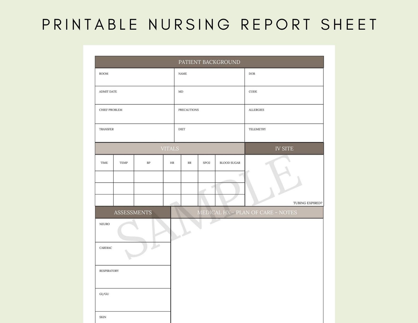 Nurse Report Sheet - Nursing Shift SBAR Hand-off Report Printable ...