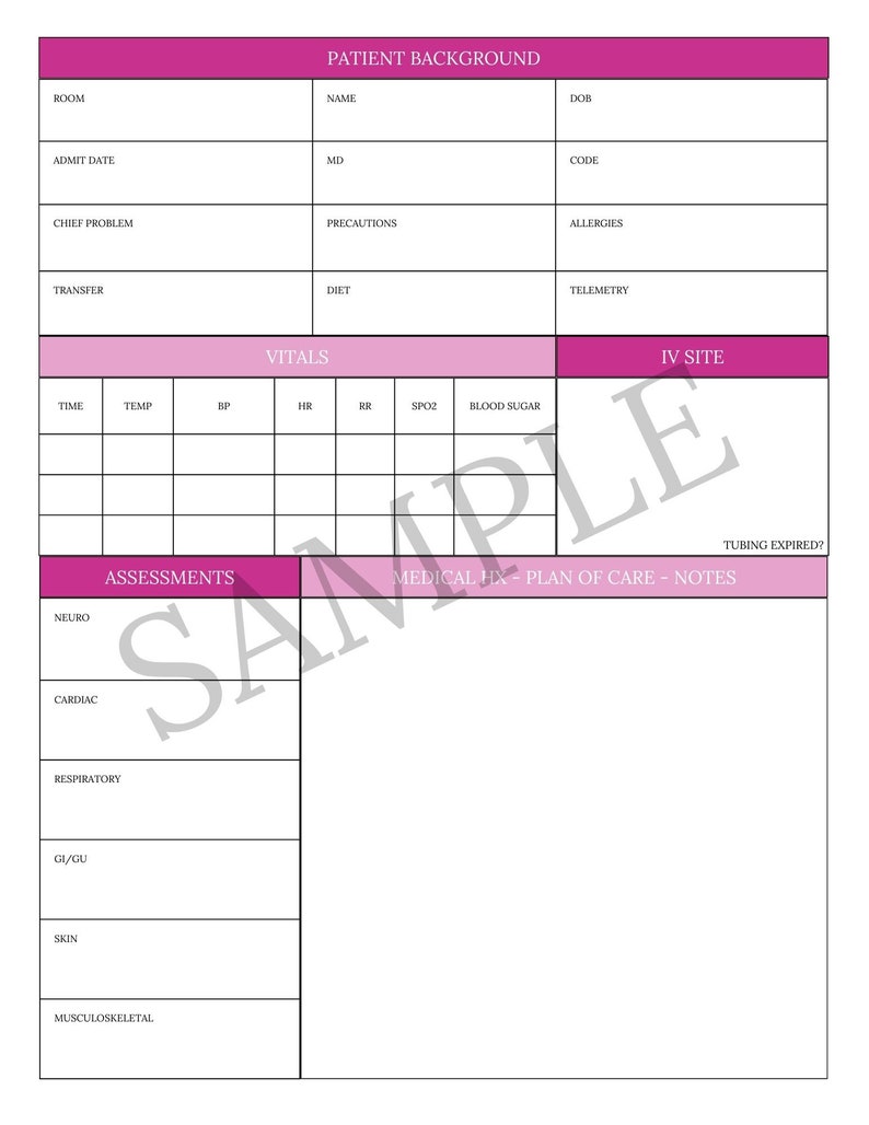 Nurse Report Sheet - Nursing Shift SBAR Hand-off Report Printable ...