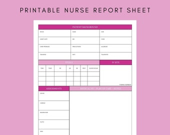 Nurse Report Sheet Nursing Shift SBAR Hand-off Report Printable ...