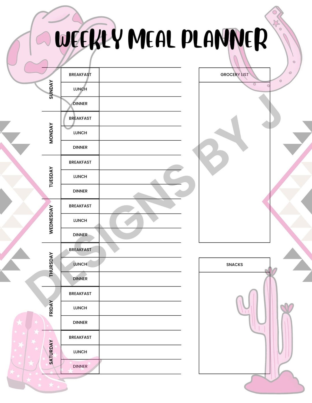 Digital Weekly Meal Planner With Grocery List Printable - Etsy