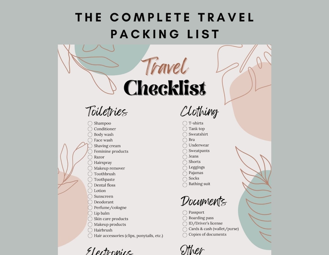 Printable Travel and Vacation Packing Checklist - Ultimate and Complete ...