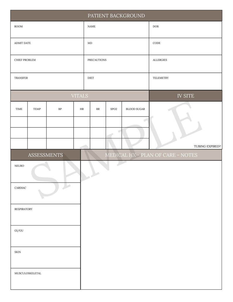 Nurse Report Sheet - Nursing Shift SBAR Hand-off Report Printable ...