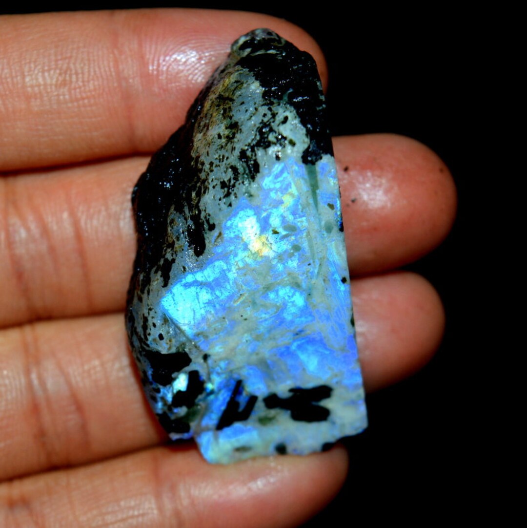161 Ct. Huge Size Moonstone With Tourmaline 100% Natural Unique Rainbow ...