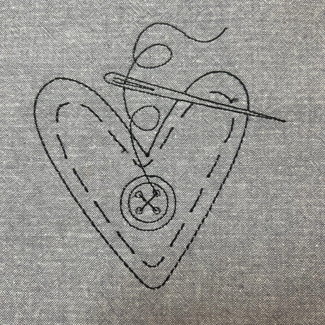 Scissor and Stitched Heart Embroidery Panels, Machine Embroidered ...