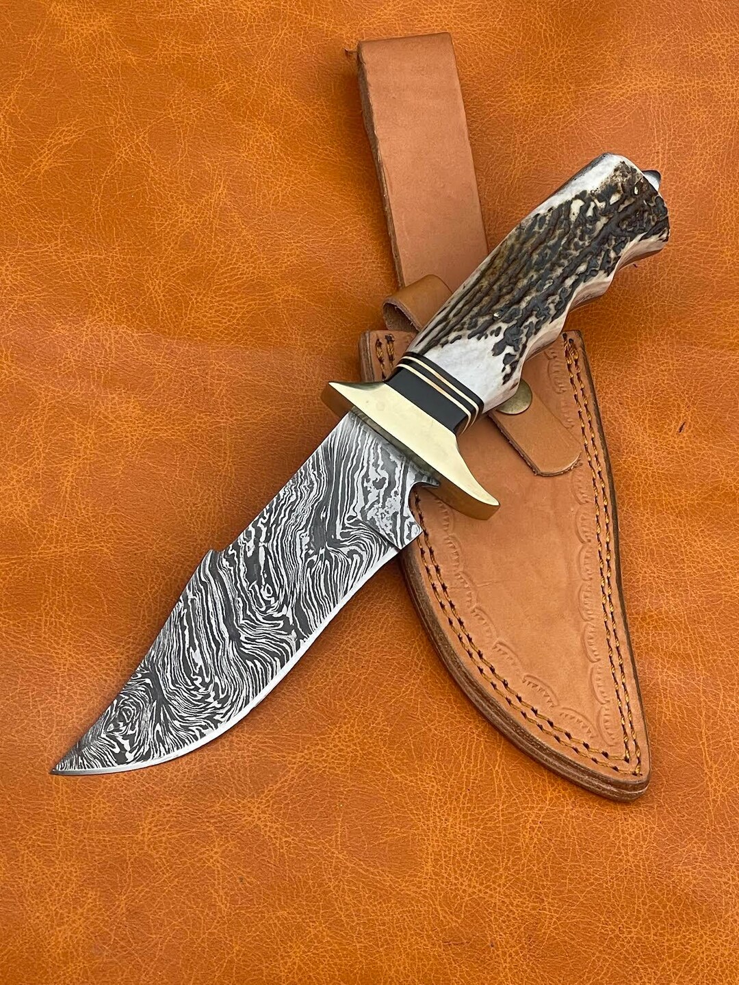 STAG PRO- Handcrafted Stag Horn Hunting Knife Damascus Full Tang Best ...