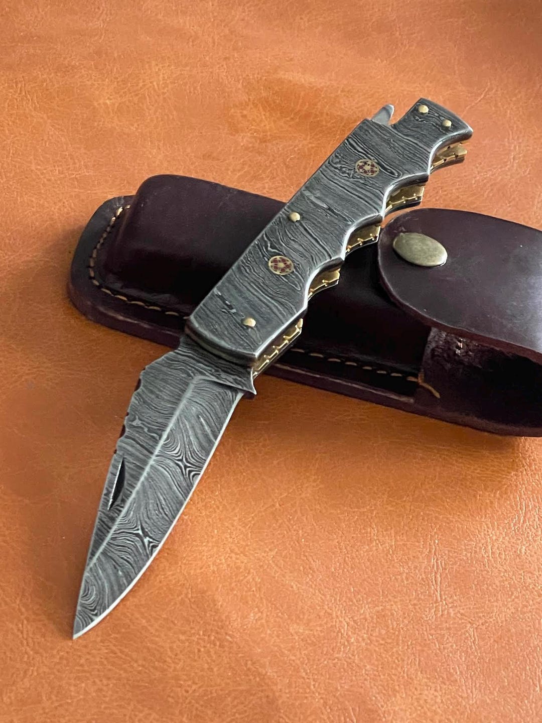 Folding Knife Full Damascus Special Custom Made Folding Knife Mosaic ...