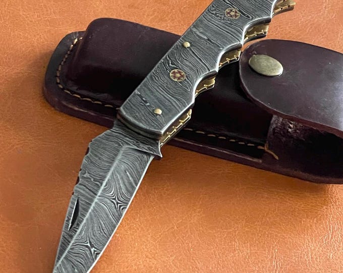Folding Knife Full Damascus Special Custom Made Folding Knife Mosaic ...