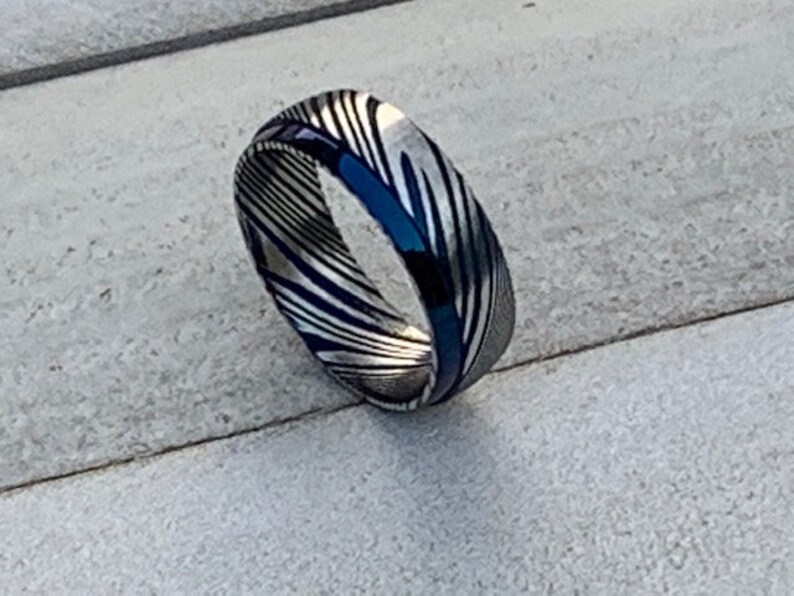 ICE BLUE Damascus Steel Cobalt Blue 8mm Men's Wedding - Etsy