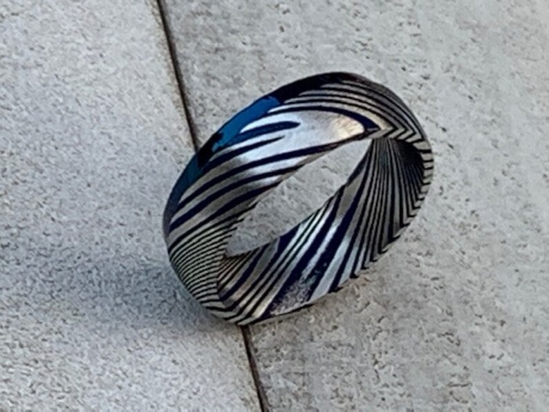ICE BLUE Damascus Steel Cobalt Blue 8mm Men's Wedding - Etsy