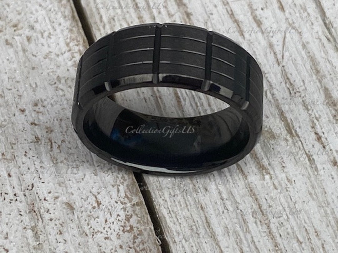 STARK LINE- Black 8mm Men's Black Tungsten Wedding Engagement ...