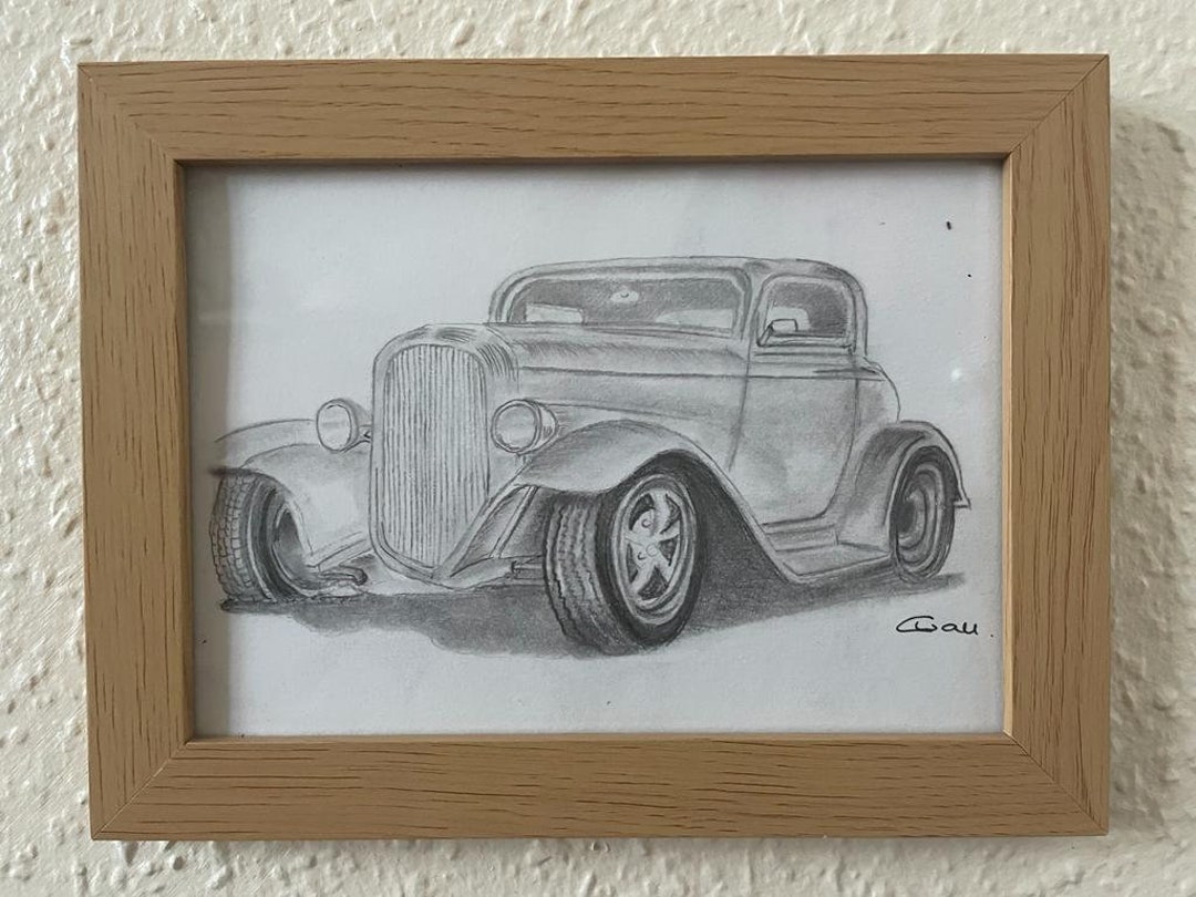 Hot Rod Pencil Drawing Picture Frame - Etsy