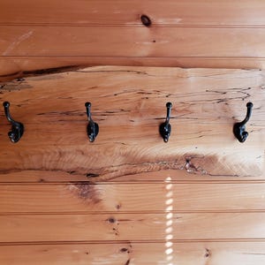 Live Edge Spalted Maple Coat Rack With Four Black Iron Coat Rack Hooks ...