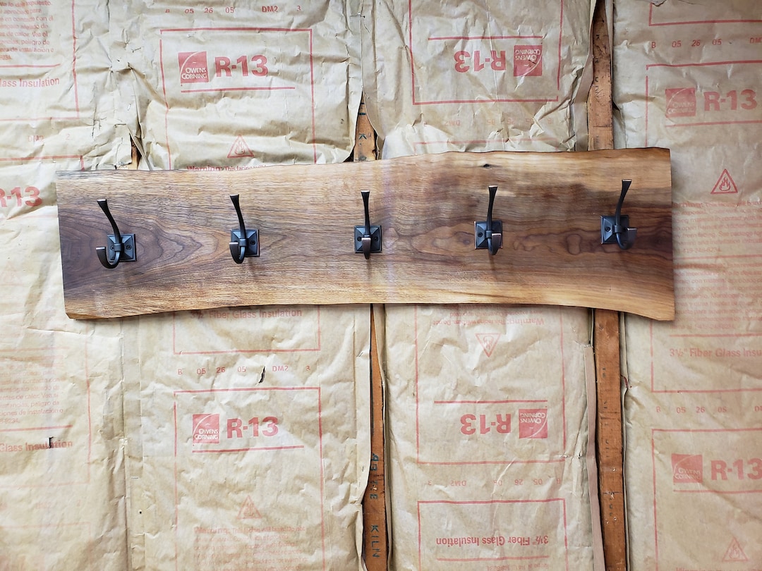 Black Walnut Live Edge Coat Rack With Antique Bronze Hooks - Etsy