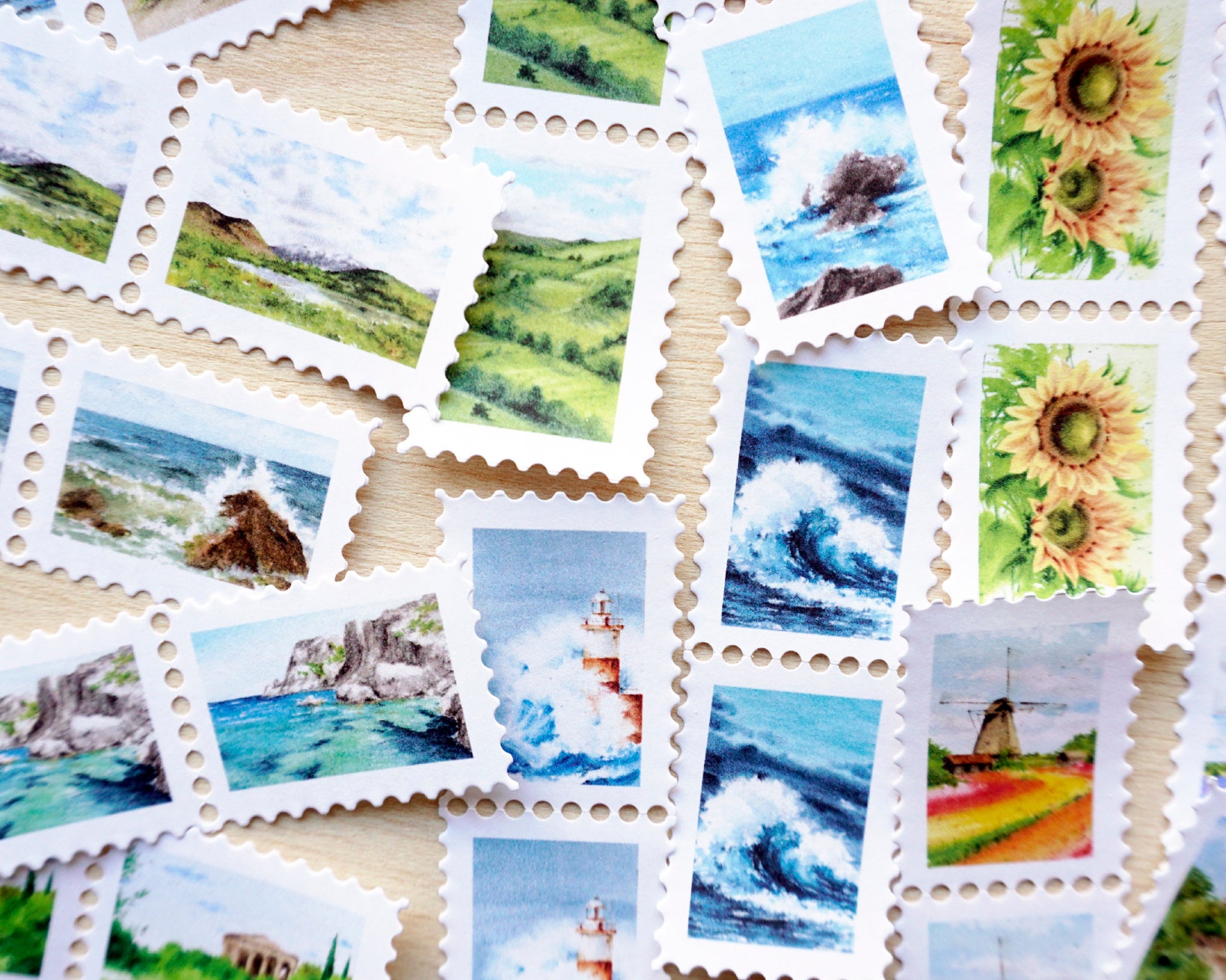 Original Stamps With Watercolor Landscape, Handmade, - Etsy