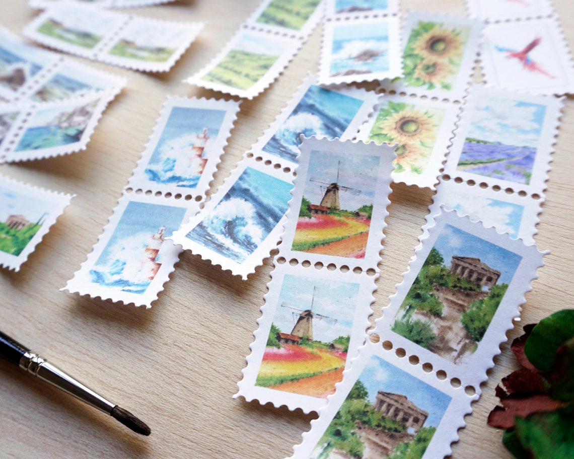 Original Stamps With Watercolor Landscape, Handmade, - Etsy