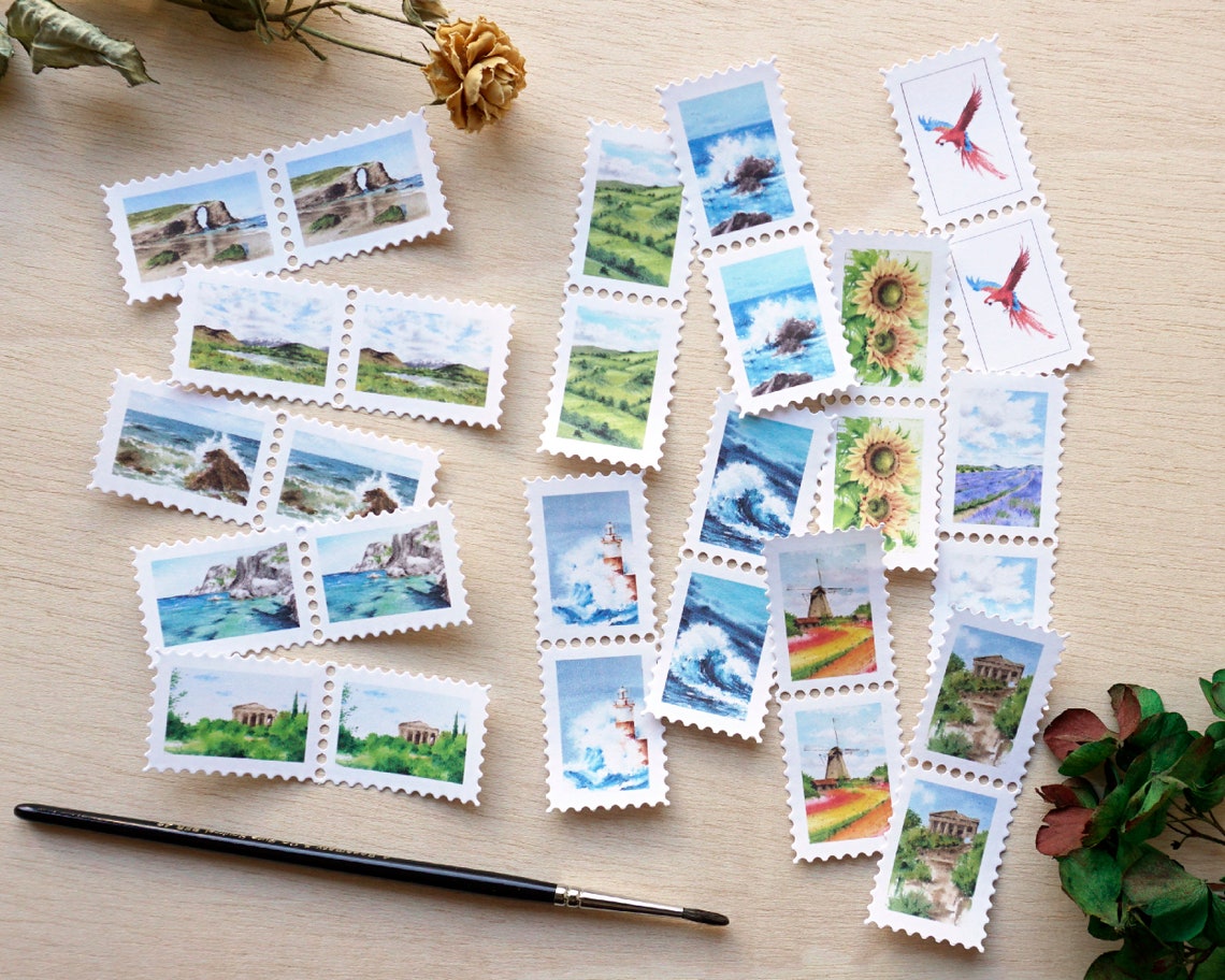 Original Stamps With Watercolor Landscape, Handmade, - Etsy