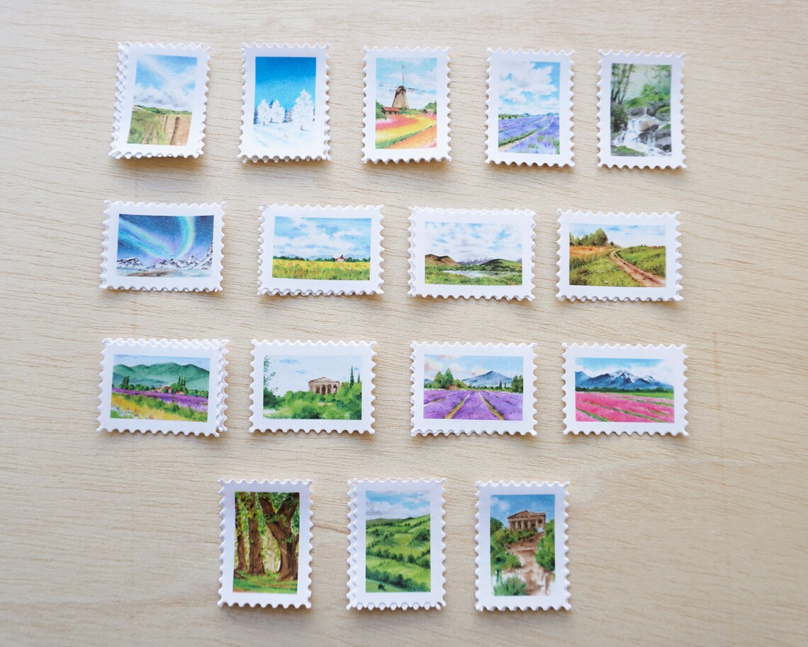 Original Stamps With Watercolor Landscape, Handmade, - Etsy