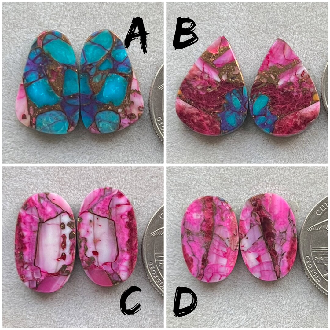 New Pink Spiny Oyester Pair Copper Turquoise Cabochon Used for - Etsy
