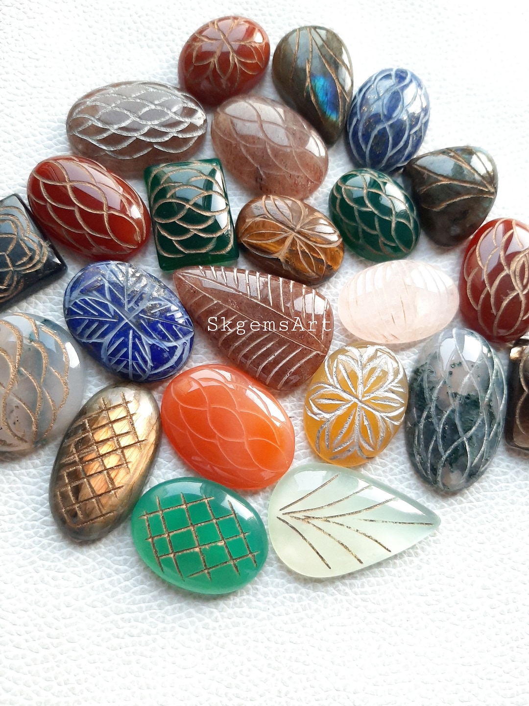 Natural Mix Gemstone Carving Cabochon by Weight With Different Shapes ...