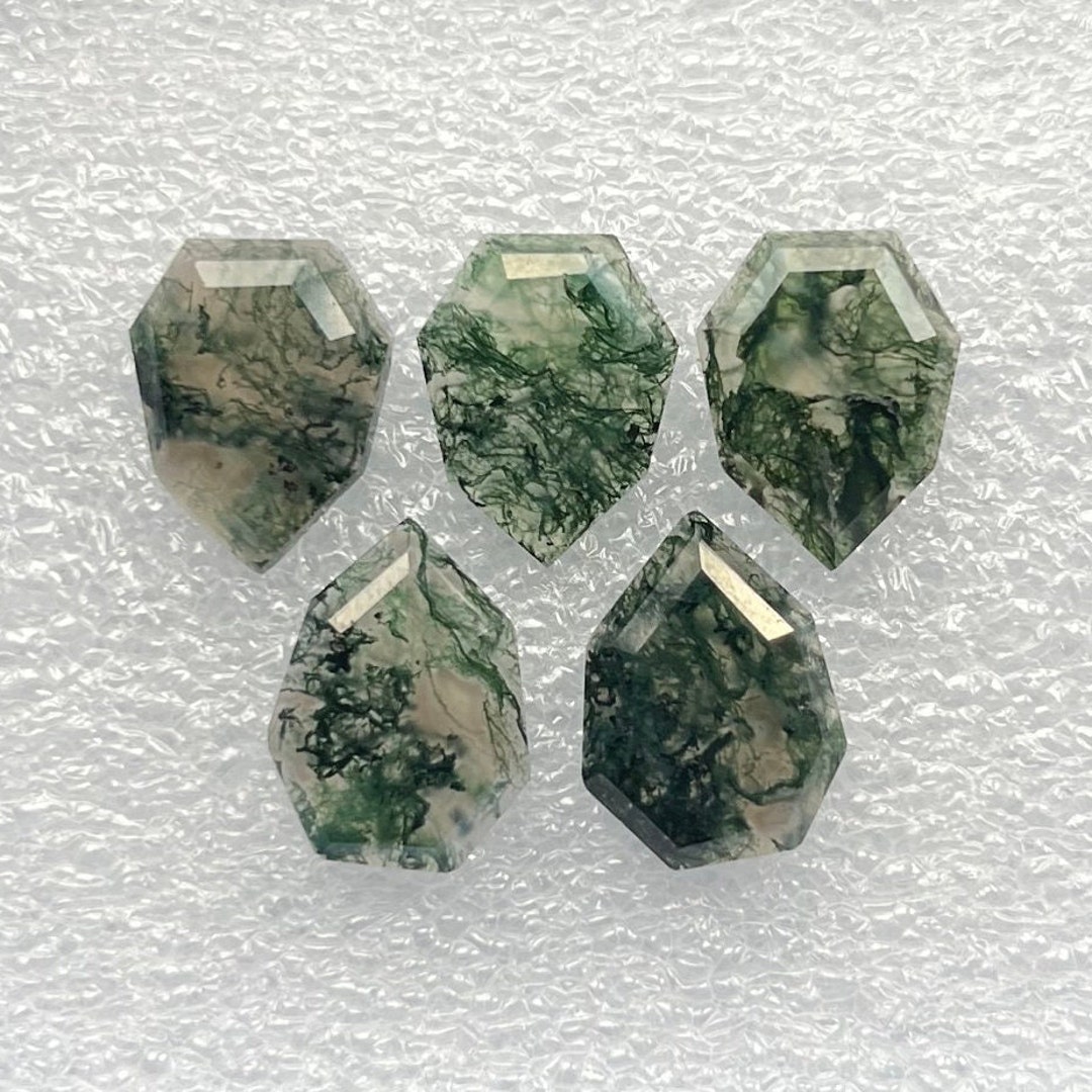 5 Pcs Pack 12x16mm Fancy Shape Step Cut Moss Agate for Making Jewelry ...