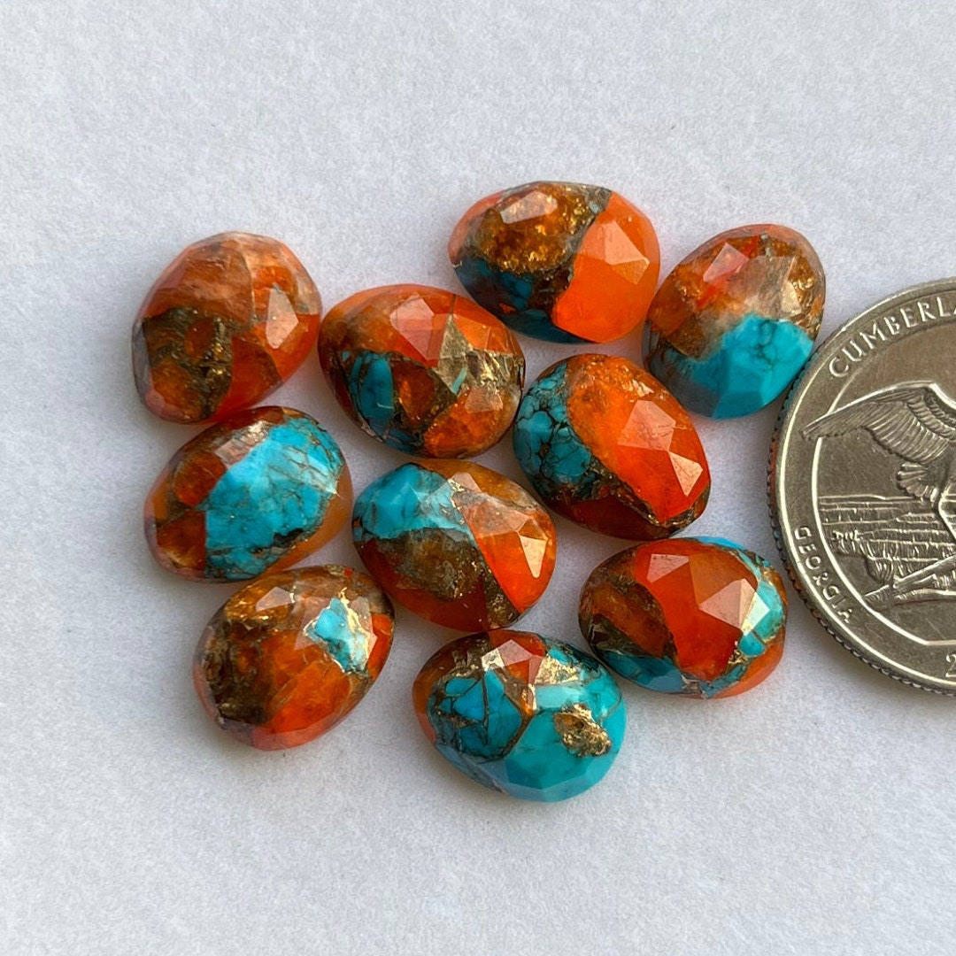 Indian Howlite Orange Turquoise Rose Cut Slice - Top Quality Rose Cut ...