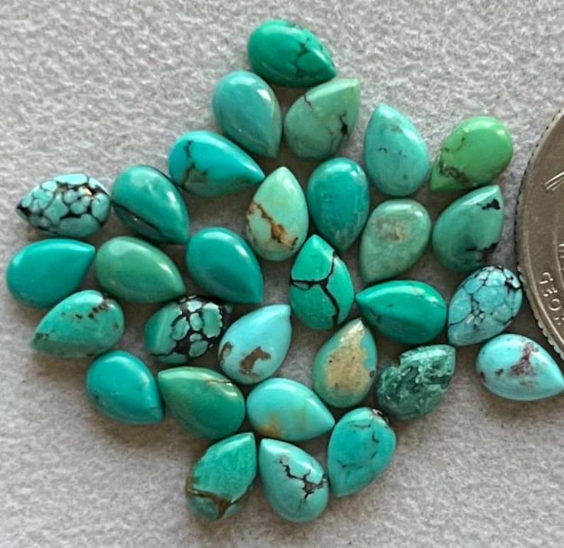 6x4mm Pear 30pcs Pack Natural Tibetan Turquoise Flat Back Gemstone for ...