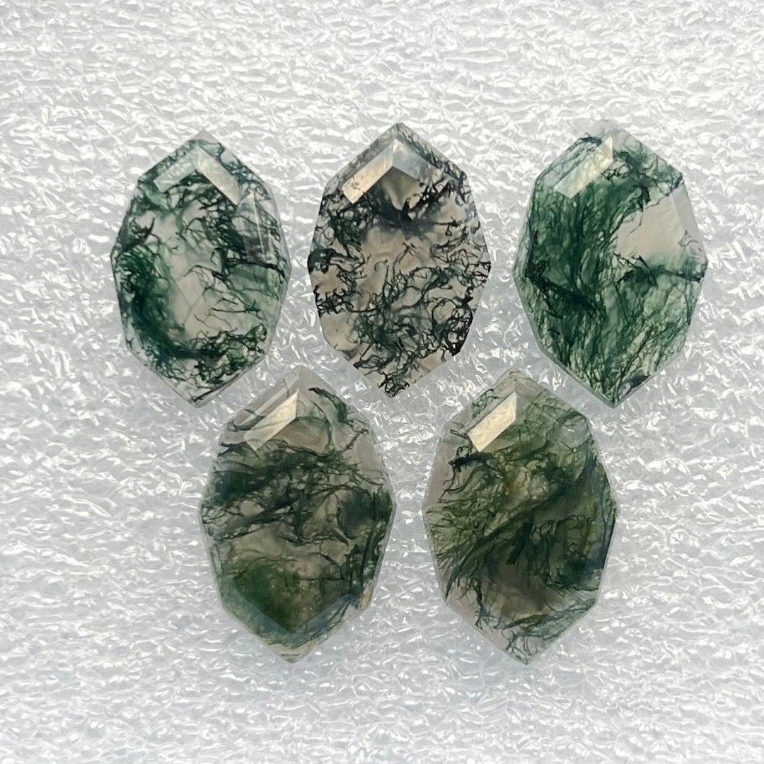 5 Pcs Pack 13x18mm Fancy Shape Step Cut Moss Agate for Making Jewelry ...