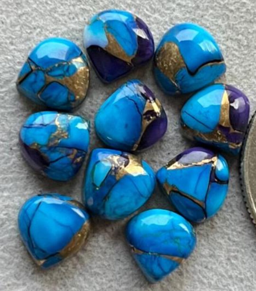 Selected New 8mm Heart 10 Pcs Pack Copper Turquoise Flat Back Gemstone ...