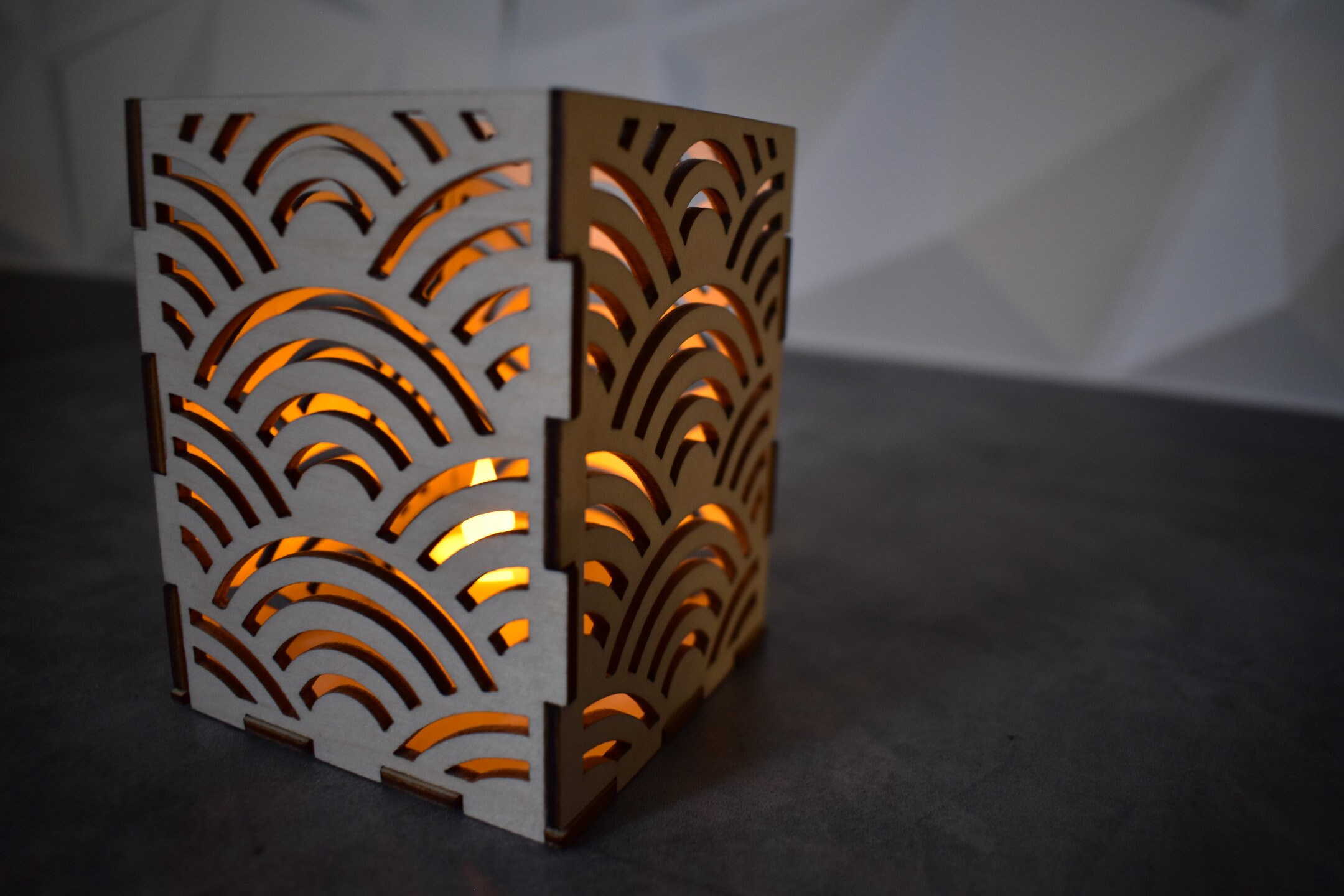 Japanese Wave Pattern Seigaiha "flow" Wooden Tea Candle Light Holder ...