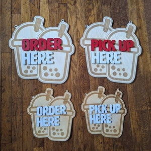 Custom Boba Tea Business Sign | Order Here, Pick up Here Wooden Signage ...