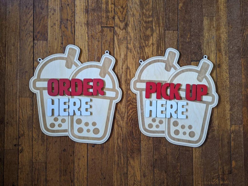 Custom Boba Tea Business Sign | Order Here, Pick up Here Wooden Signage ...