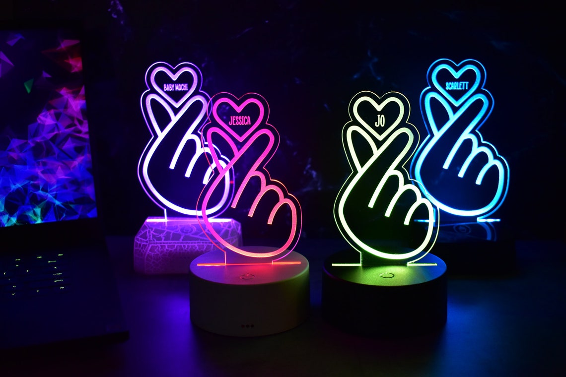 Personalized Finger Heart Glowing LED Lamp Custom K Pop Gift - Etsy