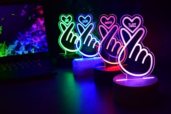 Personalized Finger Heart Glowing LED Art Piece Valentines | Etsy
