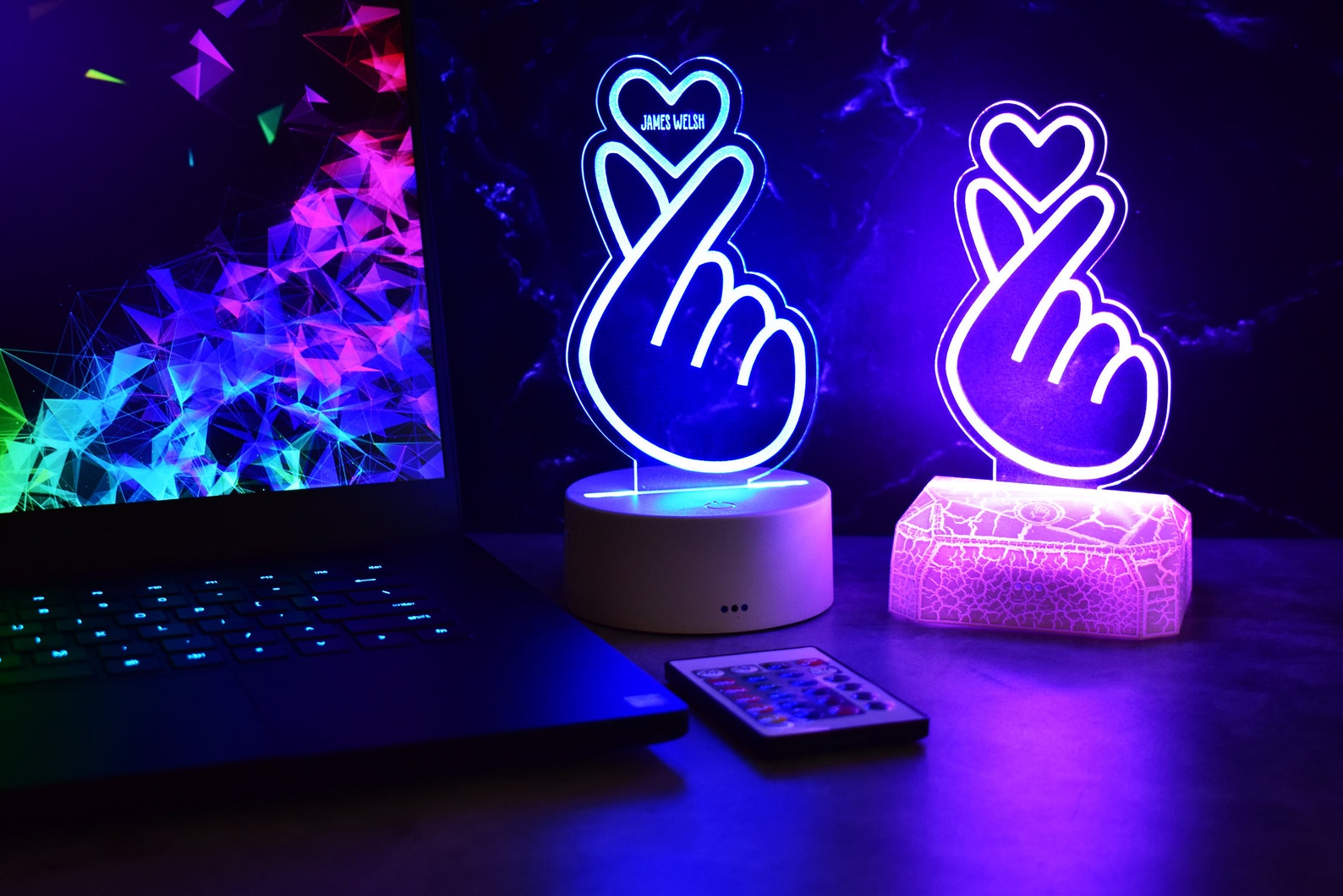 Personalized Finger Heart Glowing LED Art Piece Valentines | Etsy