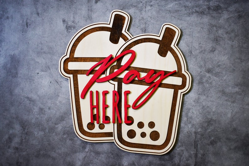 Custom Boba Tea Business Sign | Order Here, Pick up Here Wooden Signage ...