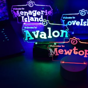Custom Animal Crossing Island Sign Name LED Lamp Night Light Leaf Bells ...
