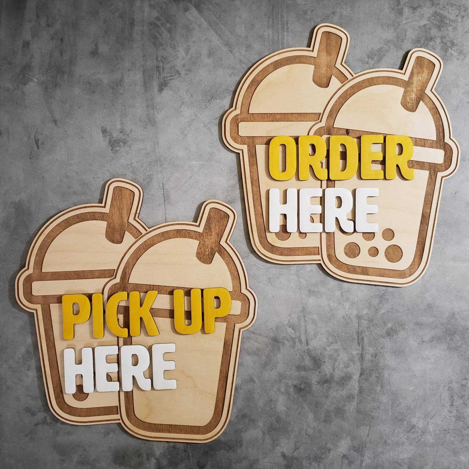 Custom Boba Tea Business Sign | Order Here, Pick up Here Wooden Signage ...