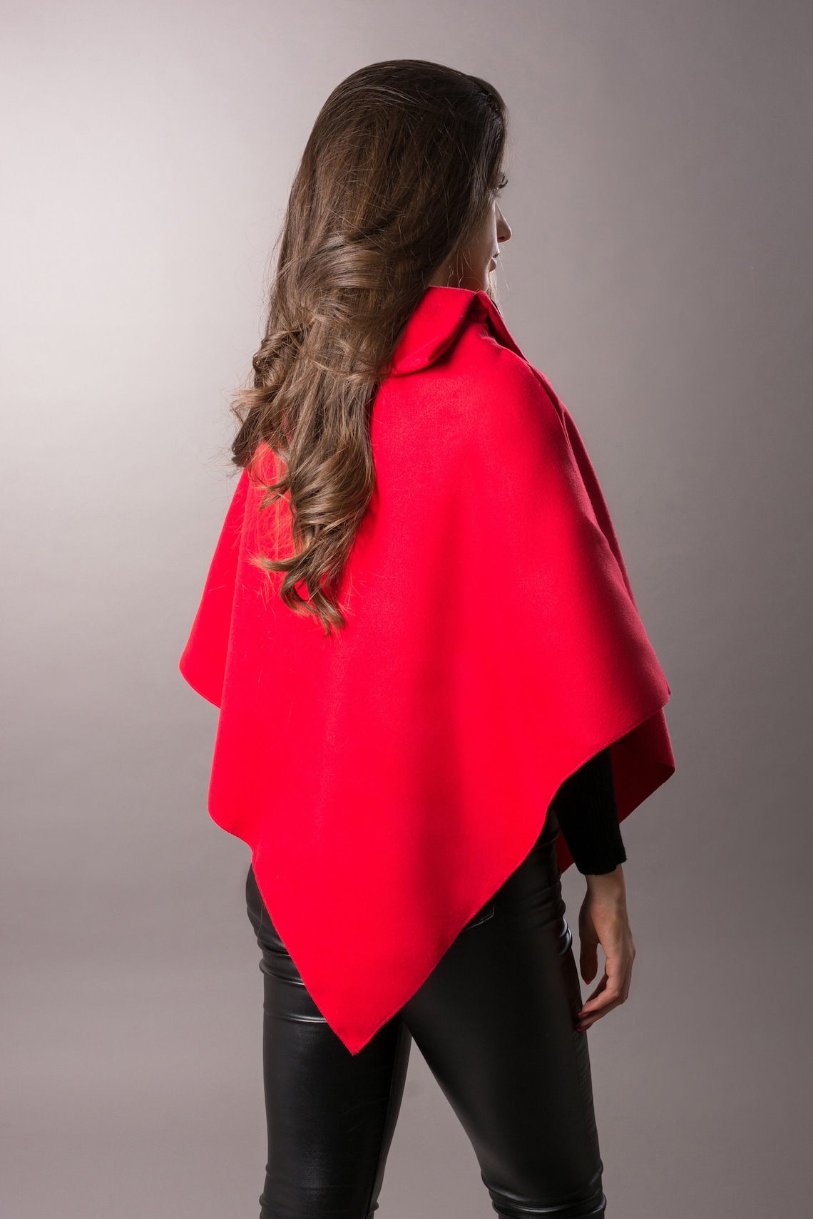 Winter Red Triangle Poncho Wide Collar Cashmere Poncho Cowl | Etsy