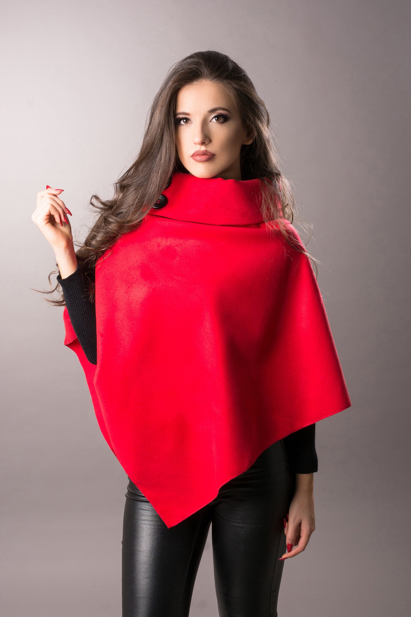 Winter Red Triangle Poncho Wide Collar Poncho Cowl Neck - Etsy