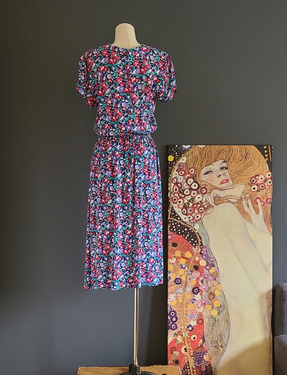 80's Karin Stevens Rayon Floral Midi - Gem