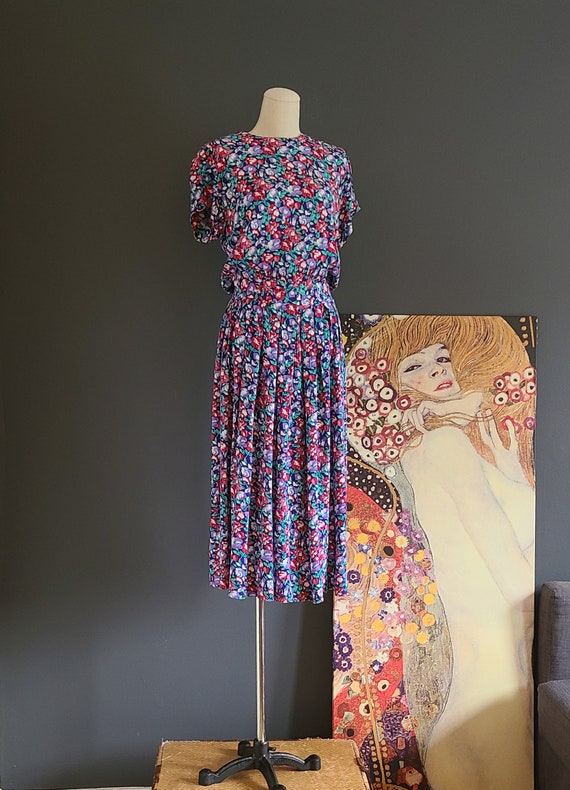 80's Karin Stevens Rayon Floral Midi - Gem