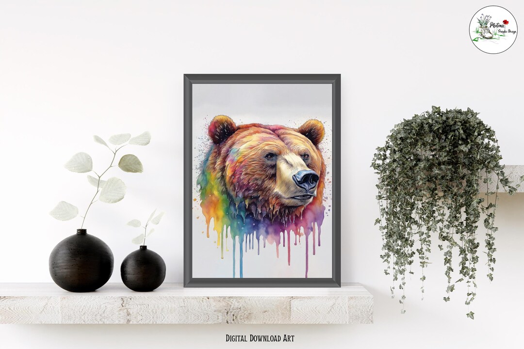 Printable Digital Art, Wild Brown Bear, Dripping Paint, Animal Artwork ...