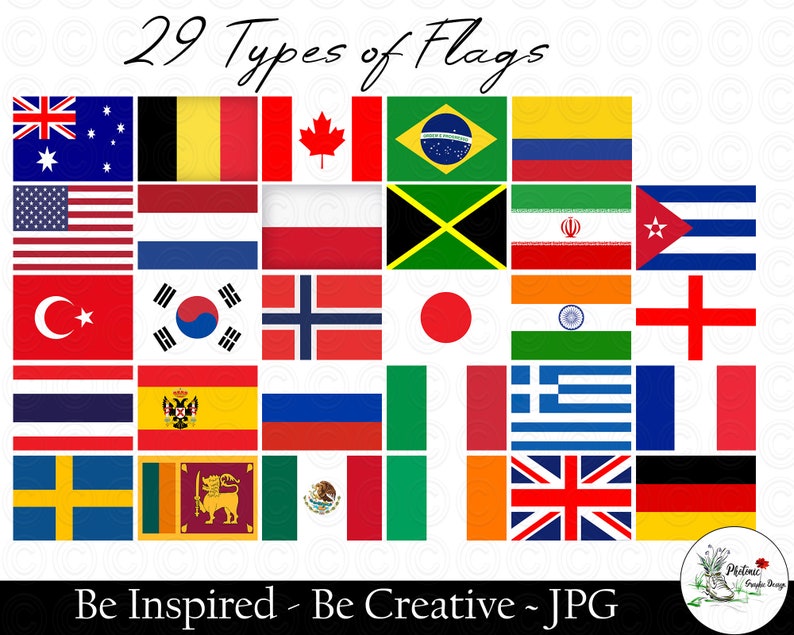 29 World Flag Clipart Country Flags A4 JPEG Prints Colourful - Etsy ...