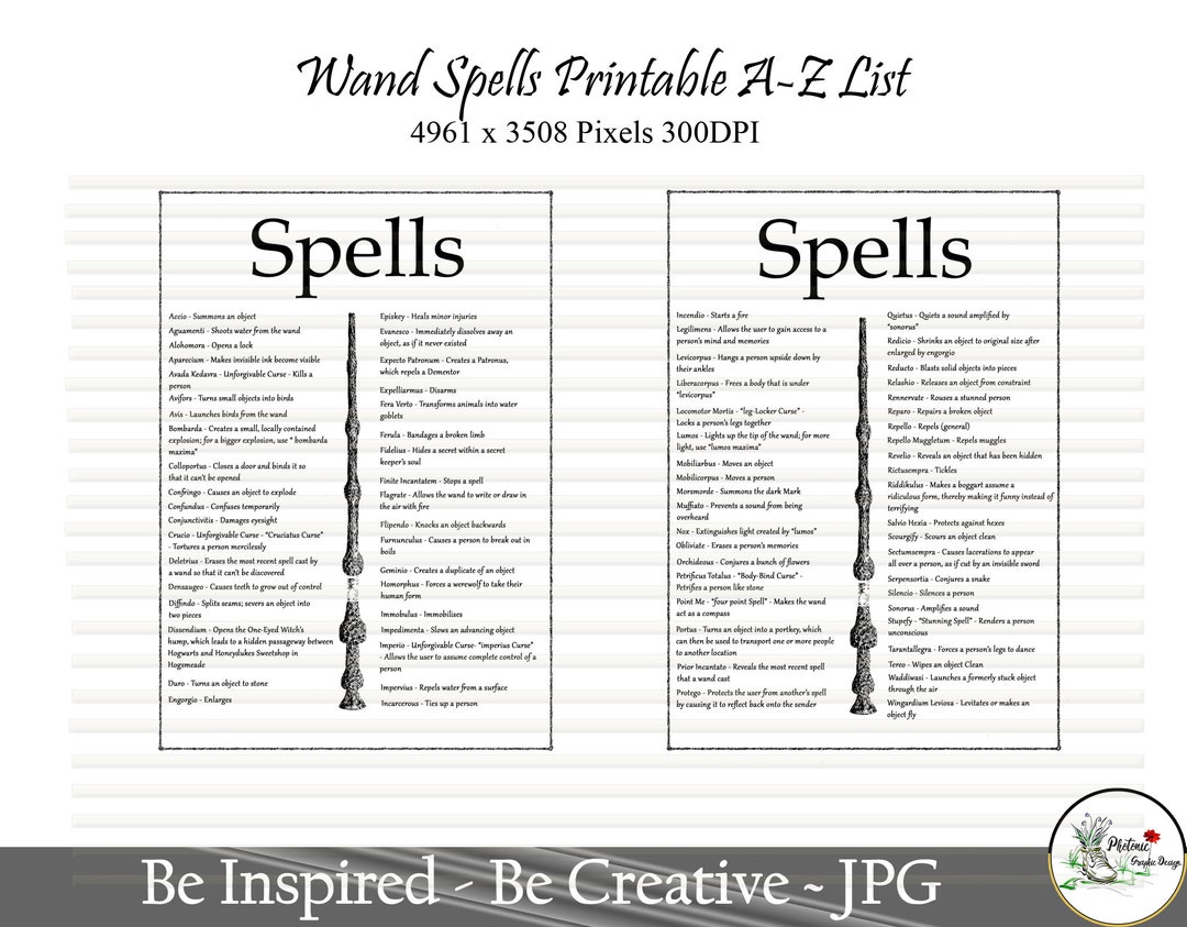 Set of 2 Wizard Spells List Casting Spells Wand Enchantments Wizard ...