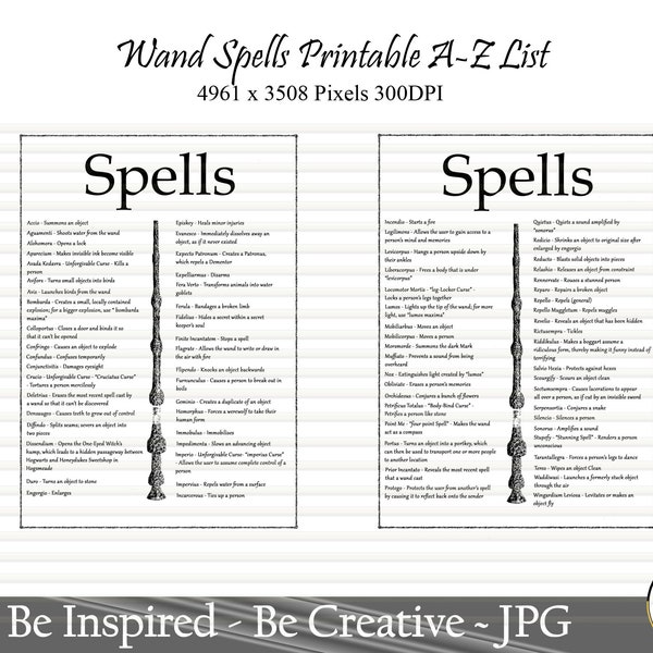 Wizard Spells List - Etsy