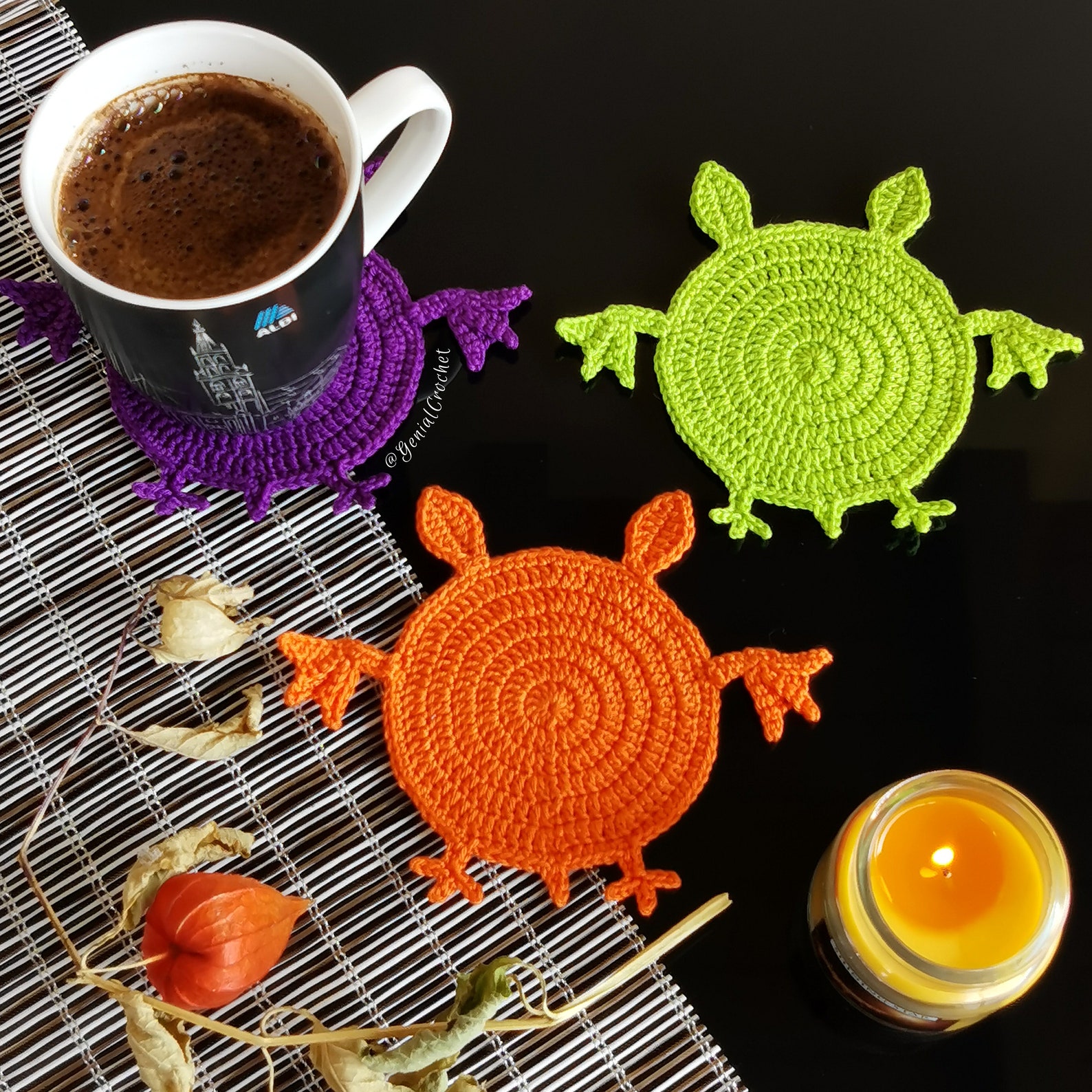 Crochet Pattern Halloween Bat Coaster Written Pattern and Photo ...