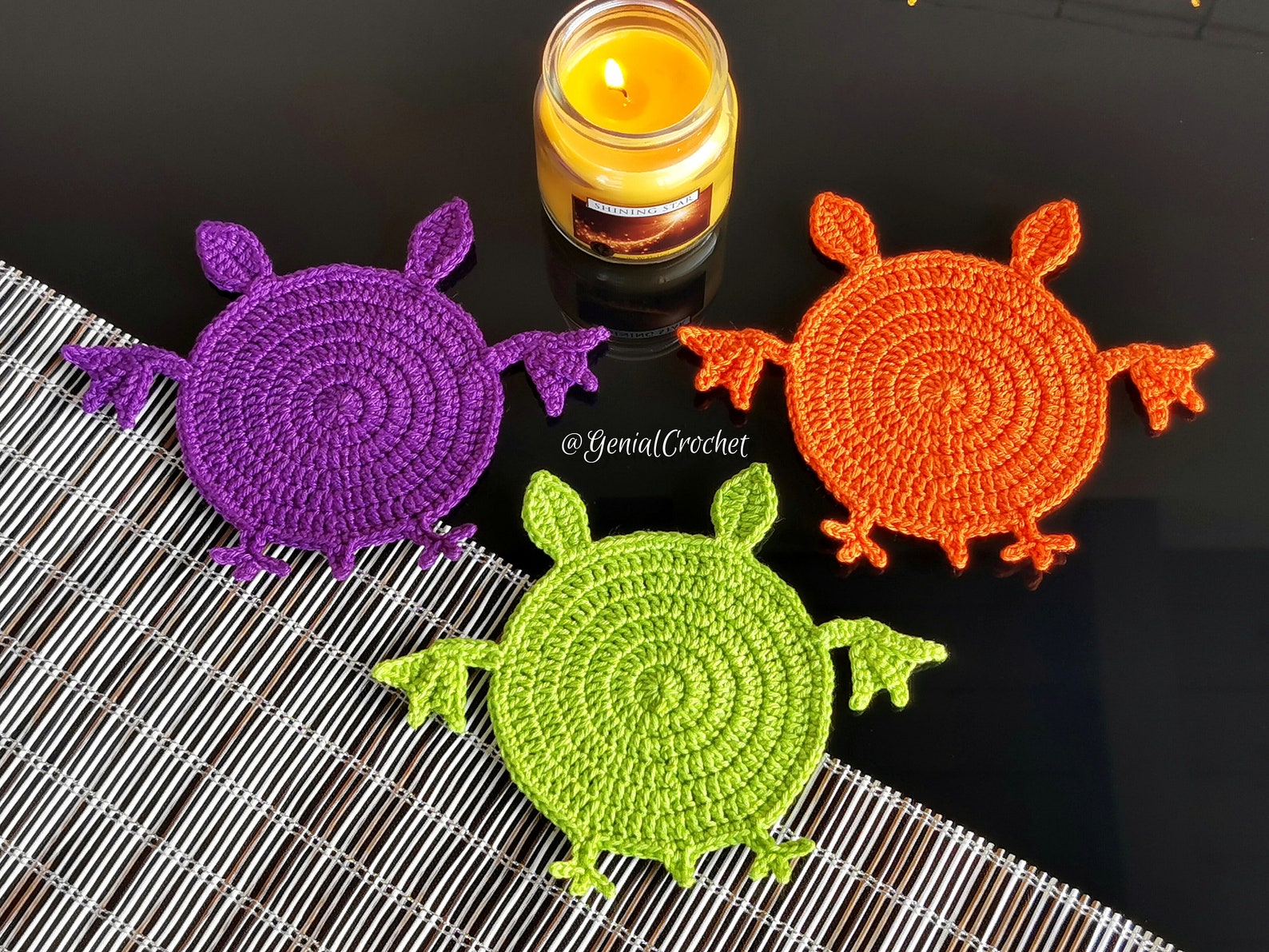 Crochet Pattern Halloween Bat Coaster Written Pattern and - Etsy